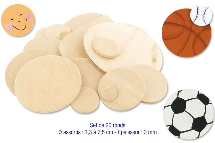 Set de 20 ronds en bois naturel