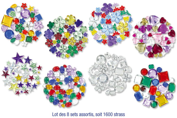 PROMO : Lot des 8 sets assortis de strass, total de 1660 strass