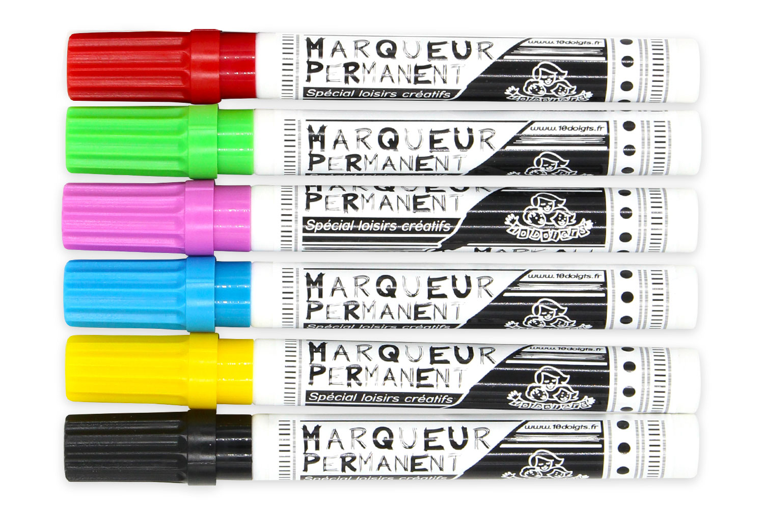 Marqueurs permanents multi-surfaces - 6 couleurs - Marqueurs permanents ...