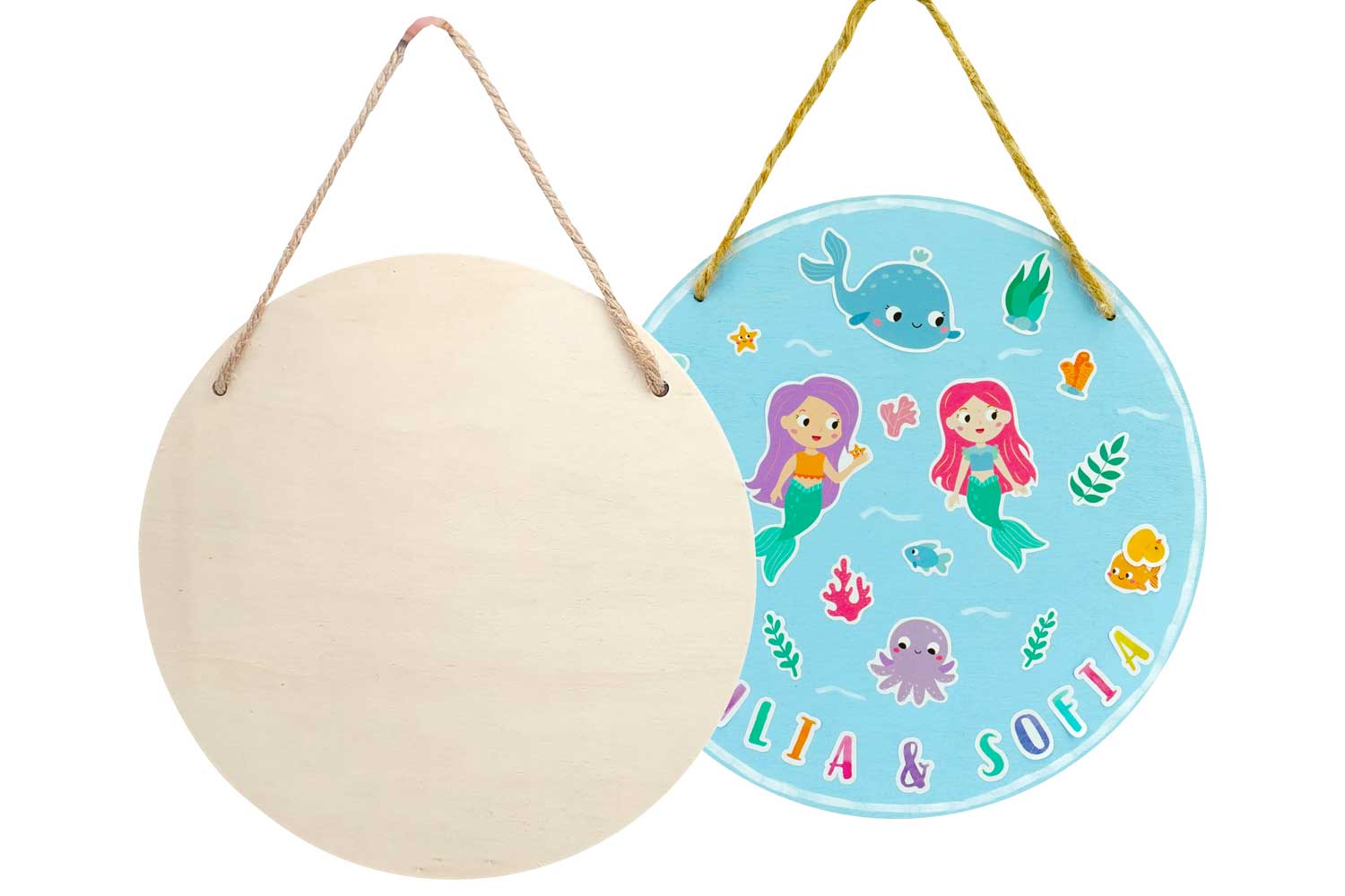 Plaque de porte ronde en bois à suspendre - Plaque de porte