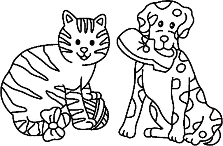 Coloriage à imprimer - Coloriages animaux : Chat et chien 02 - 10 Doigts