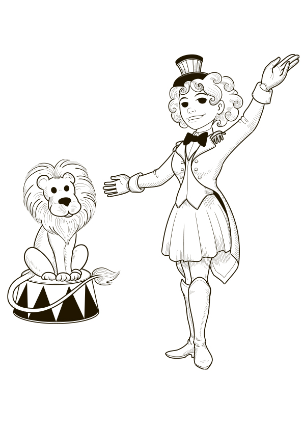 Coloriage à imprimer - Coloriages cirque : Cirque dresseuse - 10 Doigts