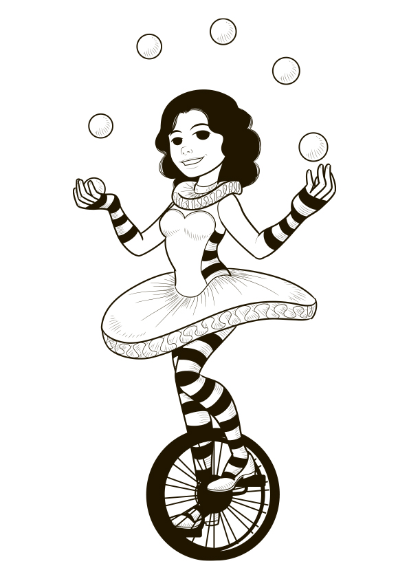 Coloriage à imprimer - Coloriages cirque : Cirque jongleuse - 10 Doigts