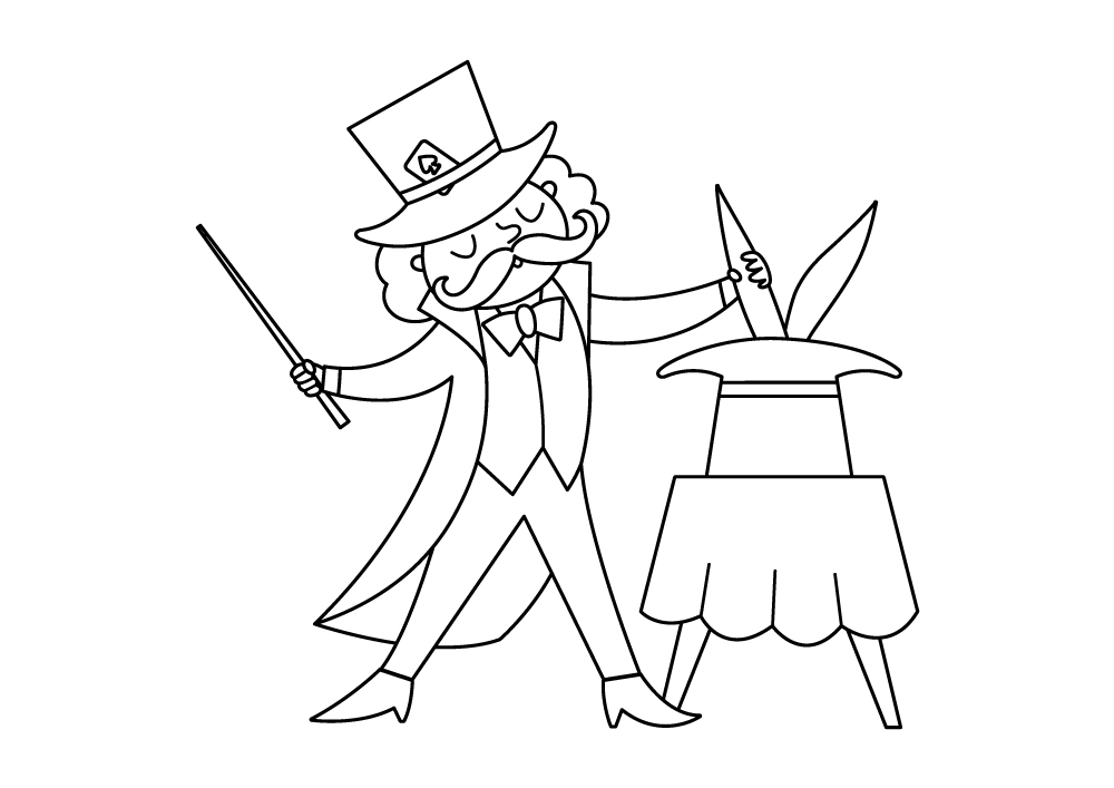 Coloriage à imprimer - Coloriages cirque : Magicien - 10 Doigts