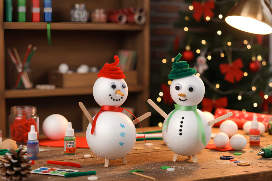 Bonhomme de Neige polystyrène - Activités manuelles enfants Hiver