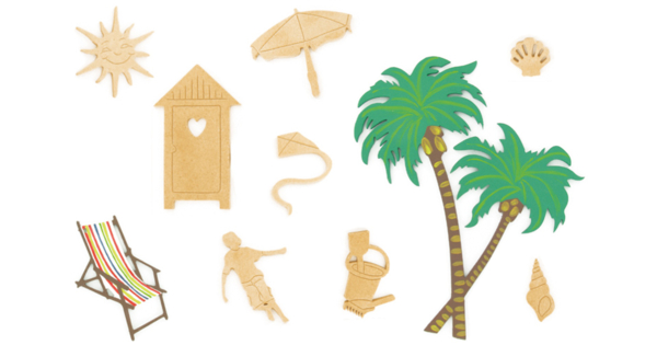 Set de 10 motifs décoratifs en bois médium (MDF) à décorer : La plage