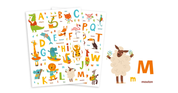 Gommettes abécédaire animaux - 130 pcs - Gommettes Pédagogiques