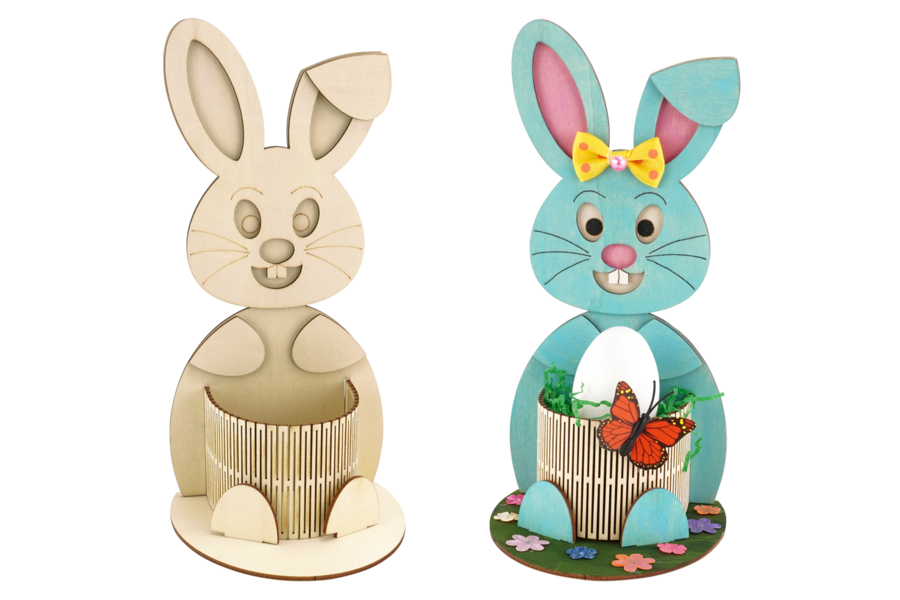 Lapin de Pâques et panier en bois - Supports de Pâques à décorer